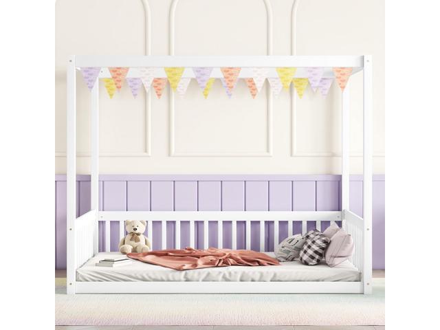 Click here for Full Size Canopy Frame Rubber Wood Floor Bed with... prices