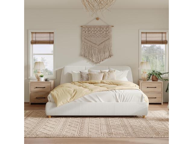 Click here for Queen Size Modern Upholstered Bed Frame with Linen... prices