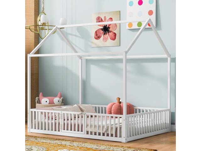 Click here for Full Size Metal House Bed with Fence and Door  Whi... prices