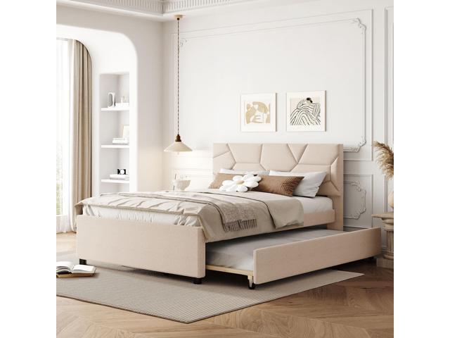 Click here for Full Size Upholstered Platform Bed with Brick Patt... prices