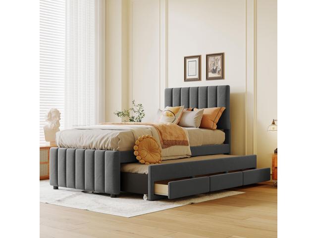 Click here for Twin Size Upholstered Platform Bed with Trundle an... prices
