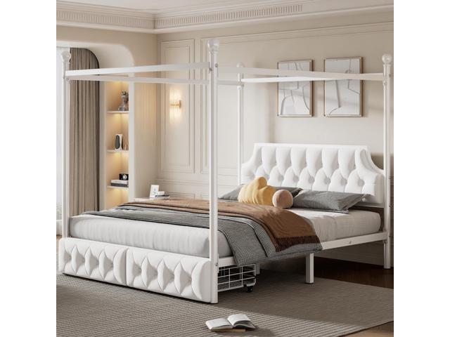 Click here for Queen Size Metal Canopy Platform Bed with Upholste... prices