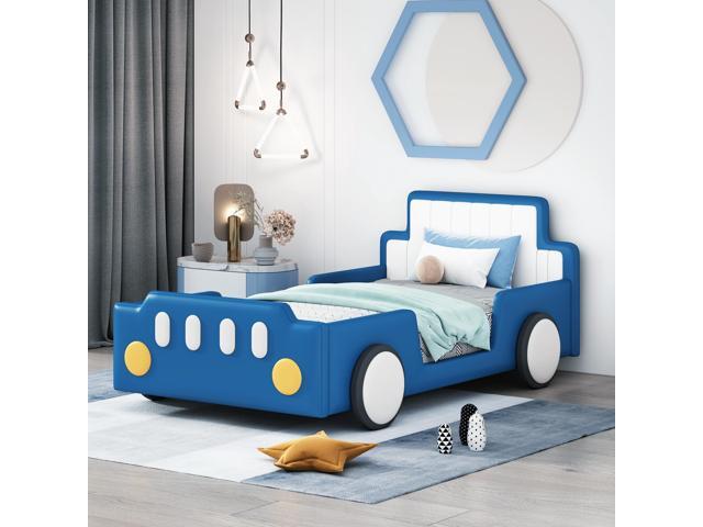 Click here for Twin Size Race Car-Shaped Platform Bed with Wheels... prices