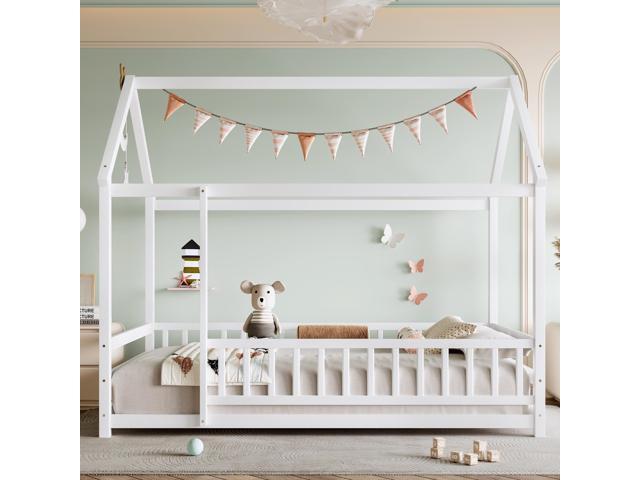 Click here for Twin Size Floor Wooden Bed with House Roof Frame... prices