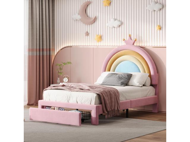 Click here for Twin Size Upholstered Rainbow Design Bed  Velvet P... prices