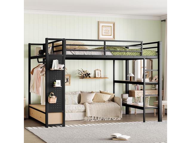 Click here for Queen size Loft Bed Frame with Wardrobe Metal Loft... prices