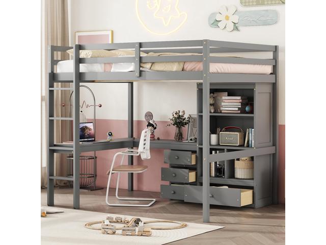 Click here for Full Size Loft Wood Bed with Desk  Storage shelves... prices