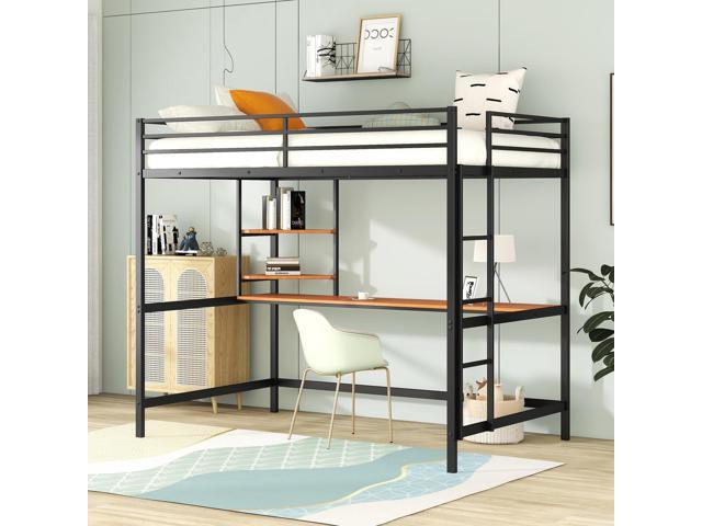 Click here for Full Metal Loft Bed with Desk and Shelve  Black prices