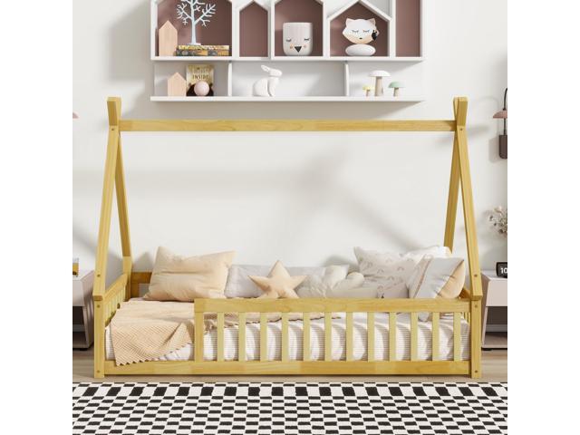 Click here for Twin Tent-shaped Floor Bed Teepee Bed with Guardra... prices