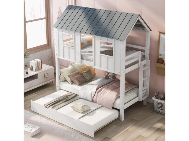 Click here for Twin Size House Bunk Bed with Trundle Roof and Win... prices