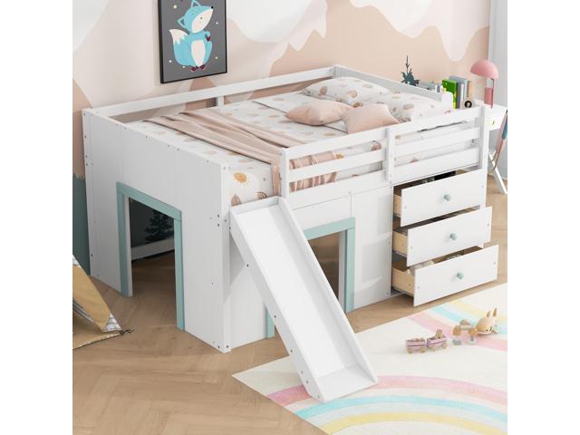 Click here for Full Size Low Loft Bed with Slide Three Storage Dr... prices