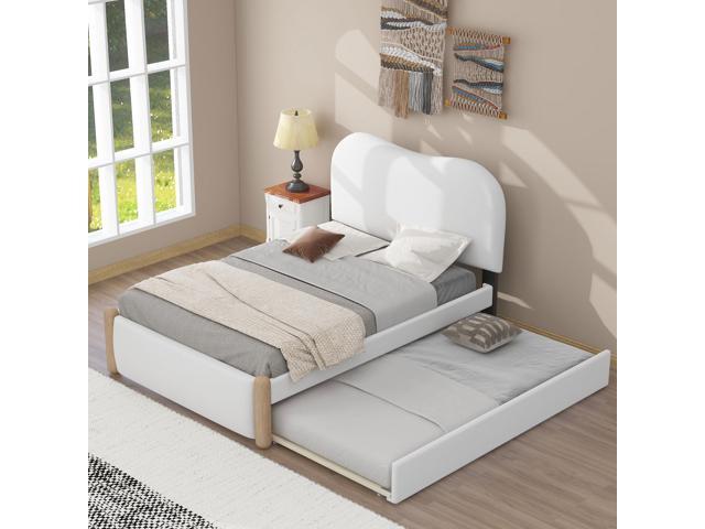 Click here for Twin Size Upholstered Platform Bed with Wood Suppo... prices