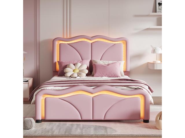 Click here for Twin Size Upholstered Platform Bed with Curve Shap... prices