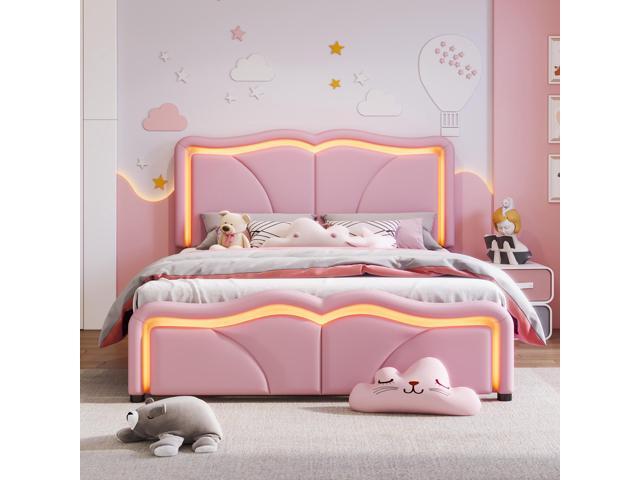 Click here for Full Size Upholstered Platform Bed with Curve Shap... prices