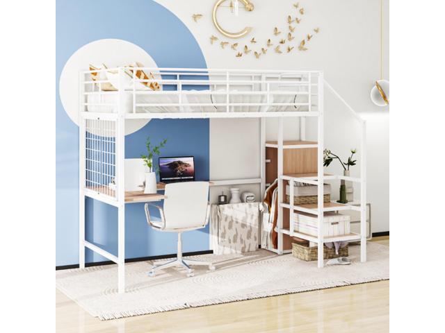 Click here for Full Size Metal Loft Bed with Desk and Metal Grid... prices