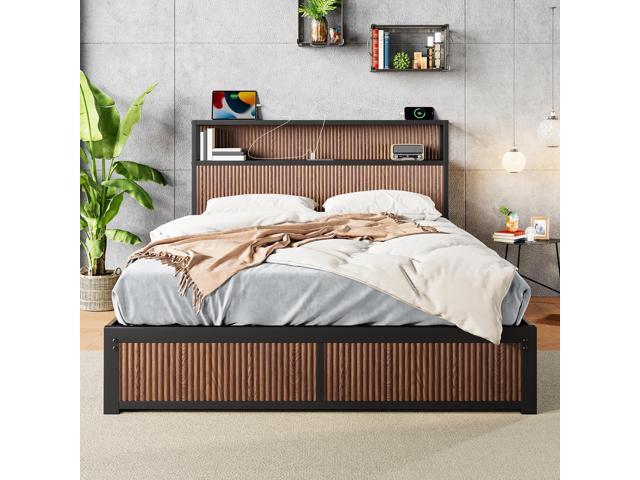 Click here for Large raised-pattern storage bed frame  wooden pla... prices