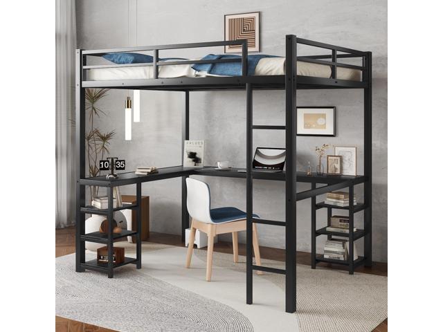 Click here for Full Metal Loft Bed with Desk and Shelves  Loft Be... prices