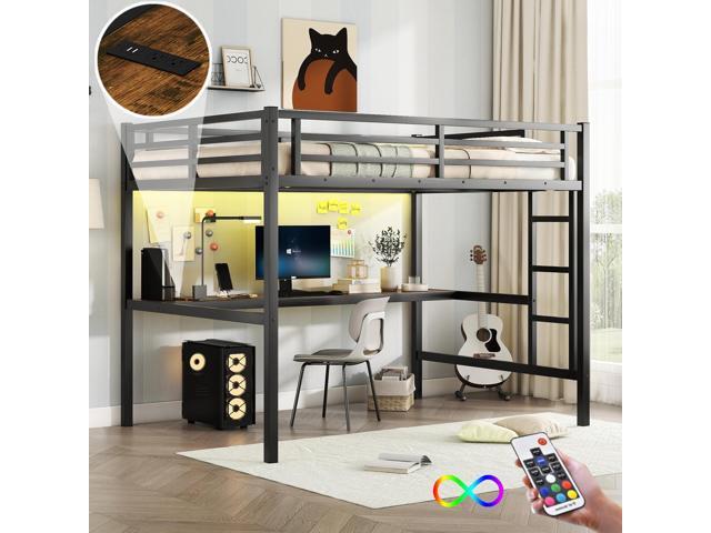 Click here for Metal Full Size Loft Bed with Power Outlet and LED... prices