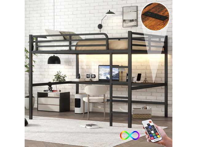 Click here for Metal Queen Size Loft Bed with Power Outlet and LE... prices
