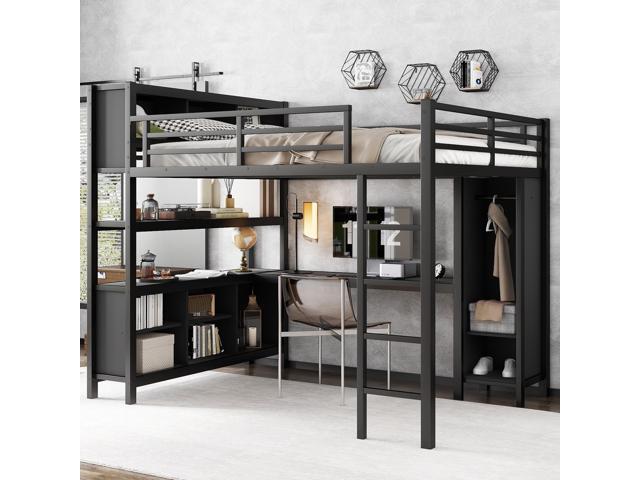 Click here for Metal Loft Bed with Wardrobe And L-shaped Desk  Qu... prices