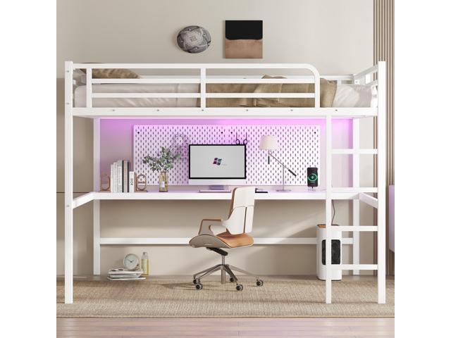 Click here for Metal Queen Size Loft Bed with Power Outlet and LE... prices