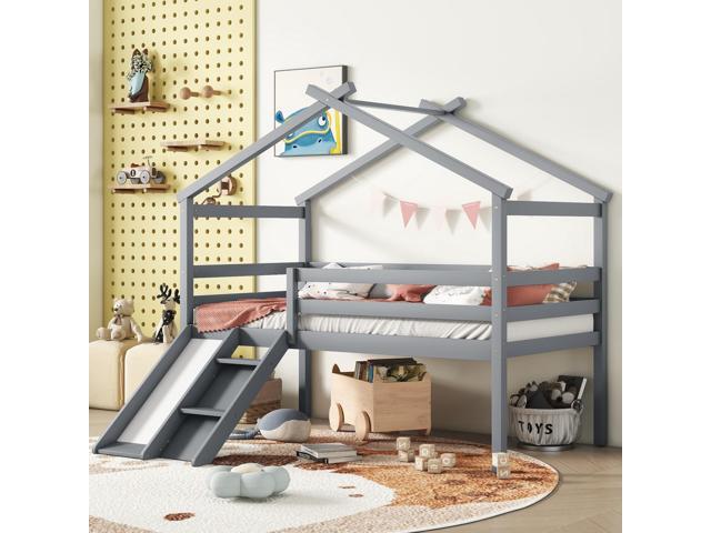 Click here for Twin Low Loft House Bed with Slide  Ladder  Safety... prices