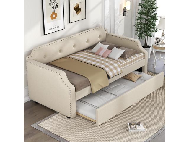 Click here for Upholstered Daybed with Trundle  Wood Slat Support... prices