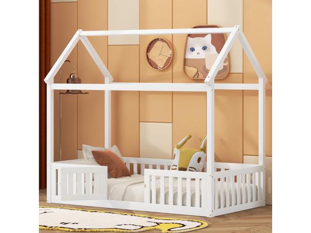 Click here for Twin Size Wood House Bed with Fence and Door  Whit... prices