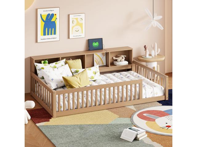 Click here for Wood Twin XL Size Floor Bed with Storage Cabinets... prices