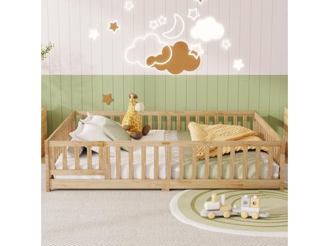 Click here for Queen Size Floor Bed with Fence Door Rubber Wood F... prices