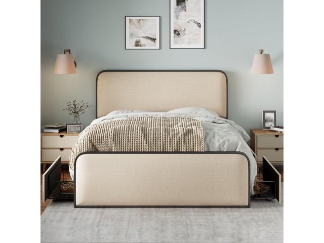 Click here for Modern Metal Bed Frame with Curved Upholstered Hea... prices