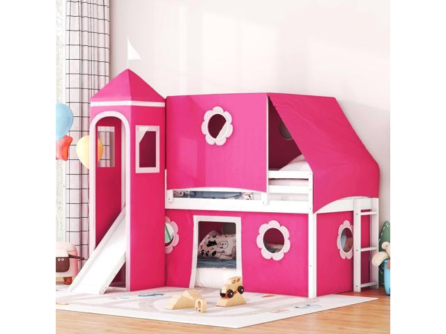 Click here for Twin Size Loft Bed with Slide Pink Tent and Tower... prices