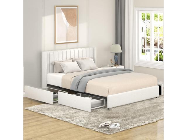 Click here for Anda Queen Size Ivory Boucle Upholstered Platform... prices