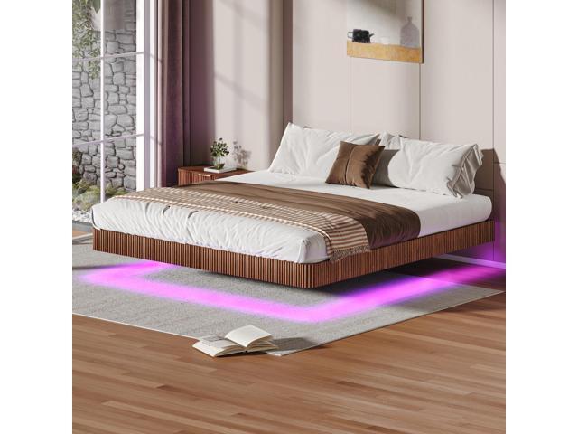 Click here for Walnut King Floating Bed Frame with LED Lights  Wa... prices