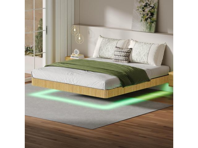 Click here for Oak King Floating Bed Frame with LED Lights  Wave... prices