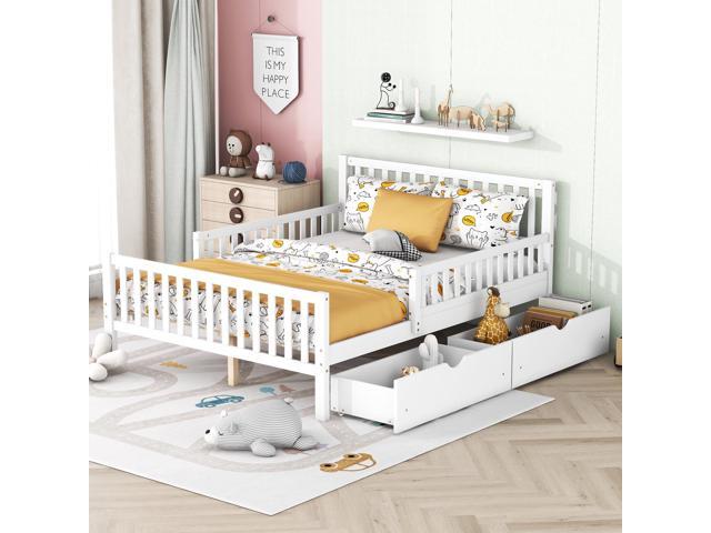 Click here for Full Size Wood Platform Bed with Guardrails on Bot... prices