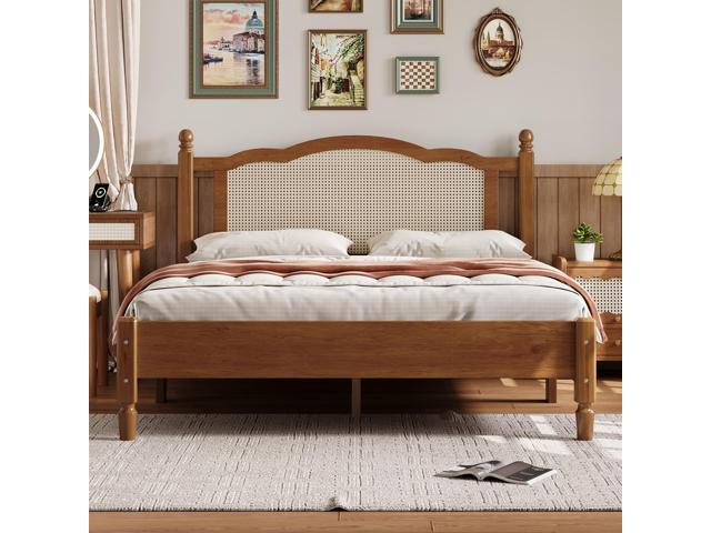 Click here for Queen Size Wooden Platform Bed with Natural Rattan... prices