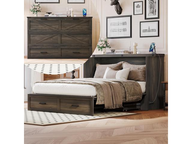 Click here for Queen Size Farmhouse Murphy Cabinet Bed with Charg... prices