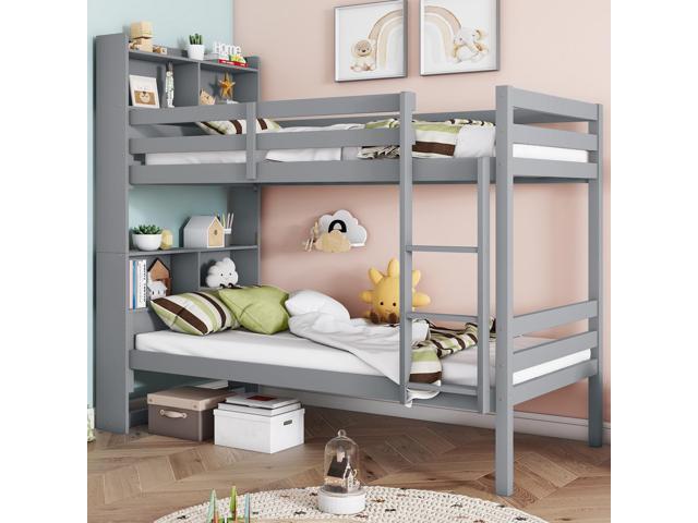 Click here for Twin Over Twin Bunk Bed with Shelves  Rubber Wood... prices