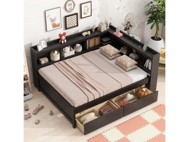 Click here for Full Size L-shaped Bookcases Bed with Power Outlet... prices