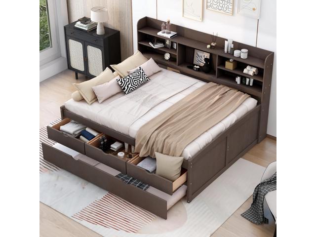 Click here for Full Size Wooden Captain Bed with Built-in Bookshe... prices