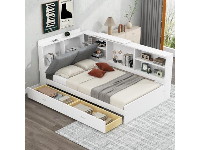 Click here for Wood Twin Size platform bed with Storage Headboard... prices