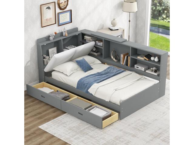Click here for Wood Twin Size platform bed with Storage Headboard... prices