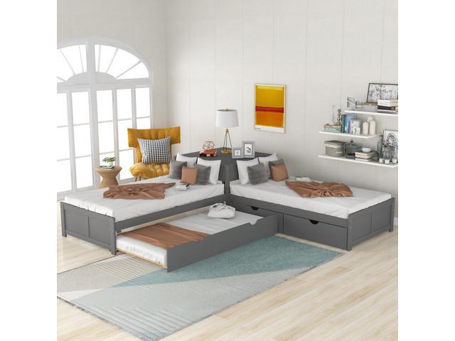 Click here for L-shaped Platform Bed with Trundle and Drawers Lin... prices