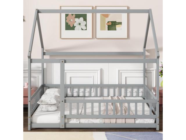 Click here for Full Size House Floor Wooden Bed with Roof Frame... prices