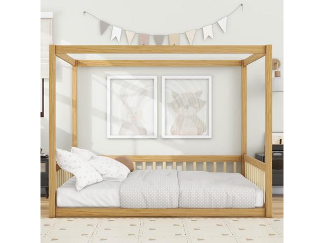 Click here for Full Size Canopy Frame Rubber Wood Floor Bed with... prices