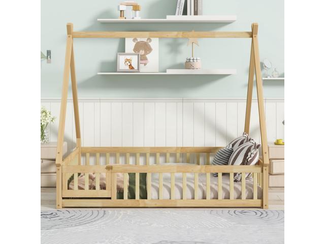 Click here for Full Size Rubber Wood Tent-shaped Floor Bed with G... prices