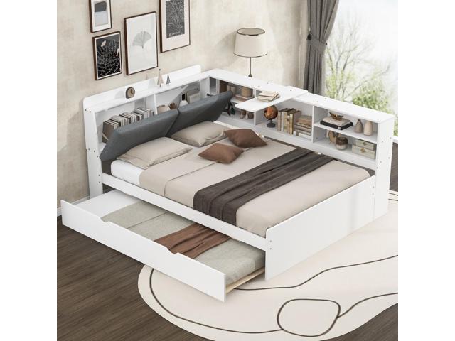 Click here for Wood Full Size platform bed with Trundle  Shelves... prices
