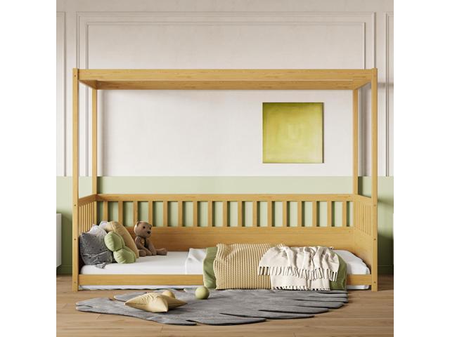 Click here for Twin Size Canopy Bed Frame with Guardrails for Kid... prices
