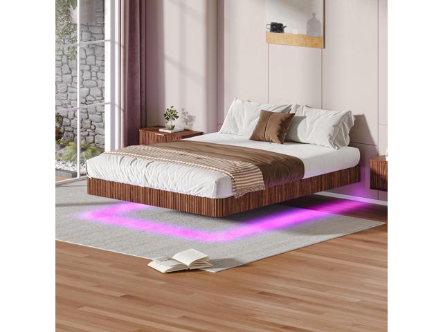 Click here for Walnut Queen Floating Bed Frame with LED Lights  W... prices